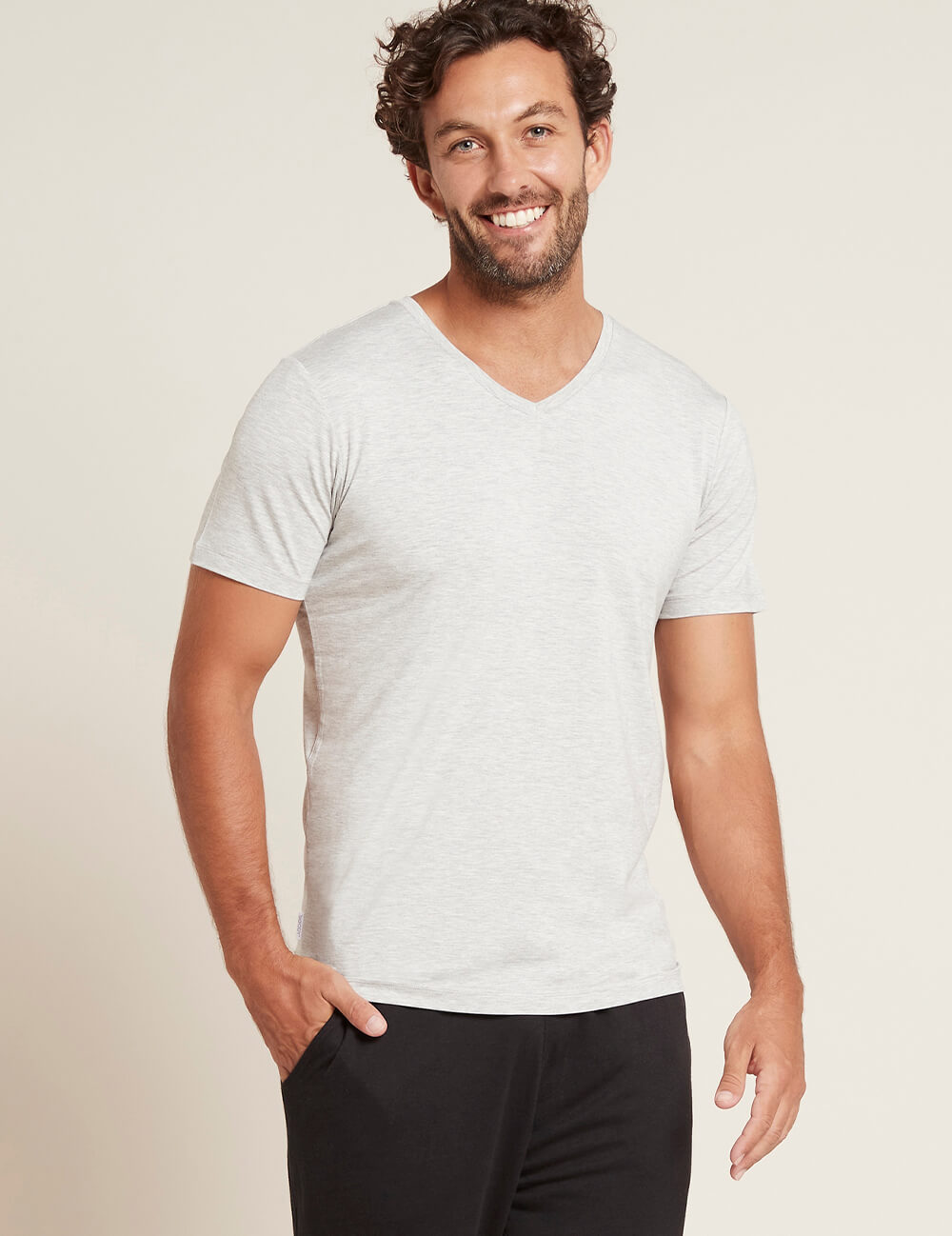 Men s V Neck T Shirt Light Grey Marl
