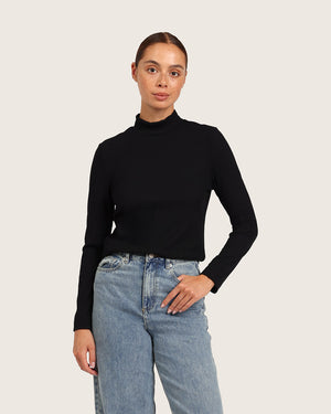 Women's Bamboo Ribbed Turtleneck Top in Black – Boody UK